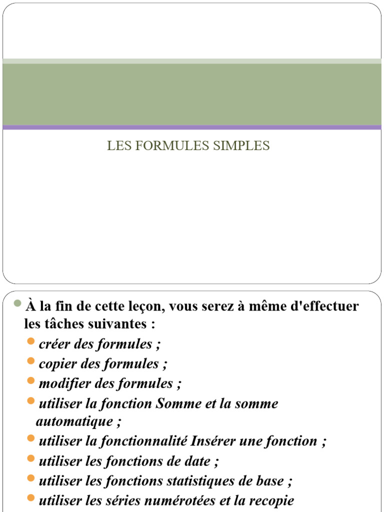 Initiation aux Formules Excel Simples | PDF | Microsoft Excel ...