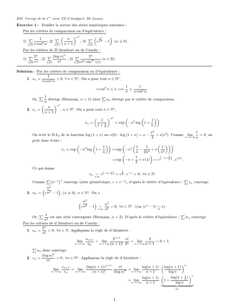 Corrigé Série1 | PDF | Fonctionnalités et modélisations | Analyse complexe