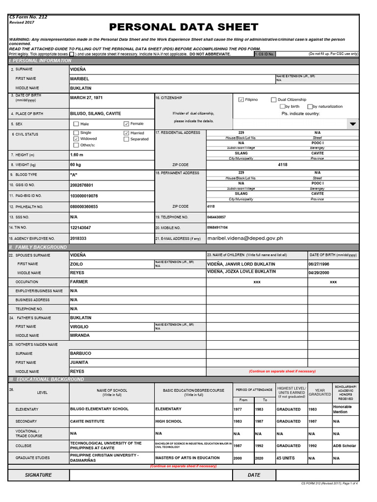 Personal Data Sheet | PDF | Educational Technology