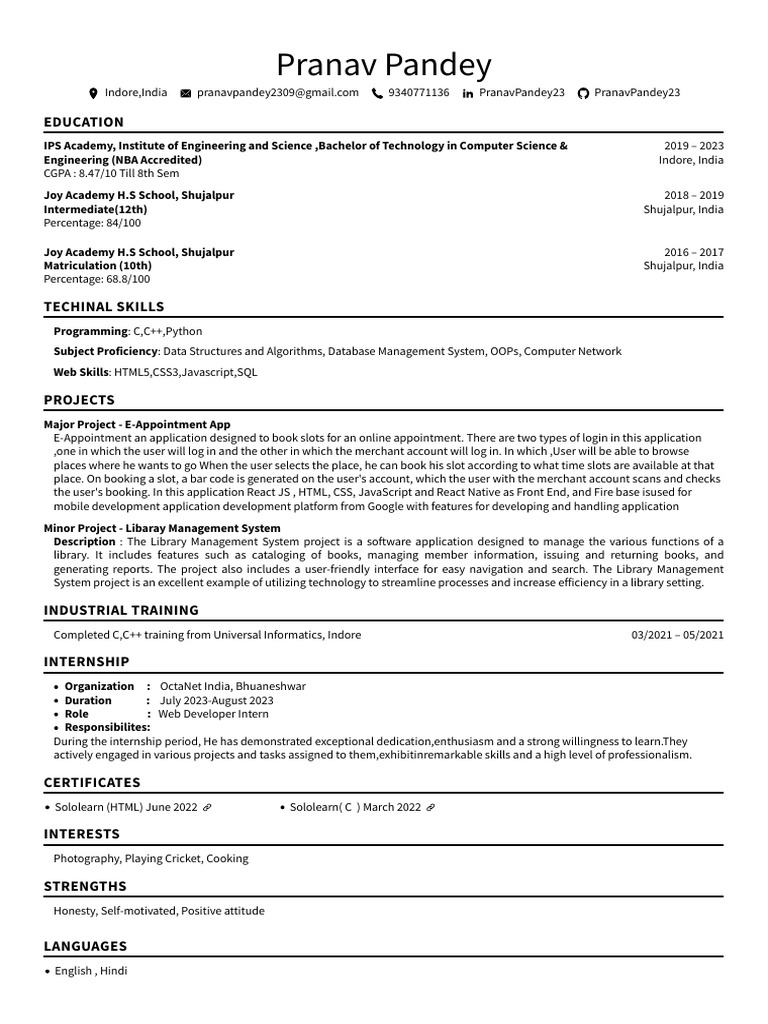 Pranav Pandey Resume | PDF | Application Software | World Wide Web