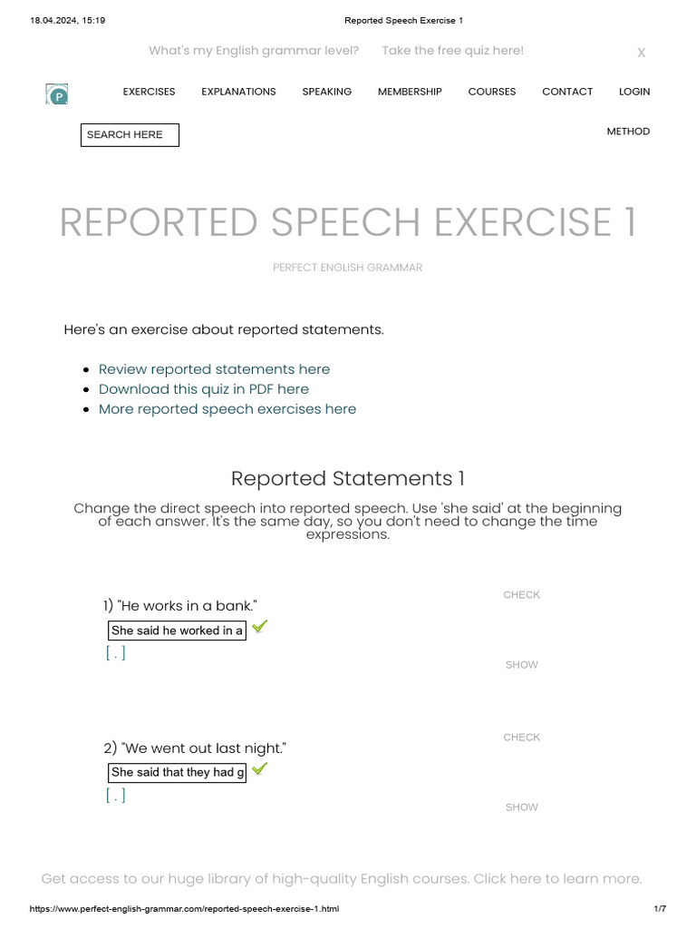 Reported Speech Exercise 1 | PDF | Human Communication | Linguistics