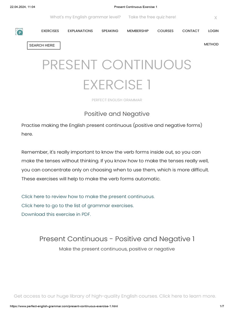 Present Continuous Grammar Exercise | PDF