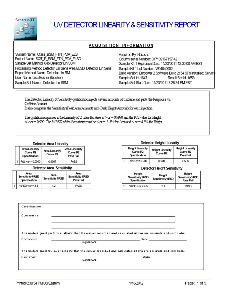 UV Detector Linearity & Sensitivity Report | PDF | Scientific Techniques