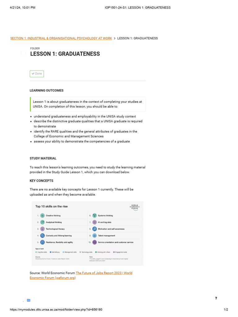 Iop1501-24-S1 - Lesson 1 - Graduateness | PDF | Career & Growth