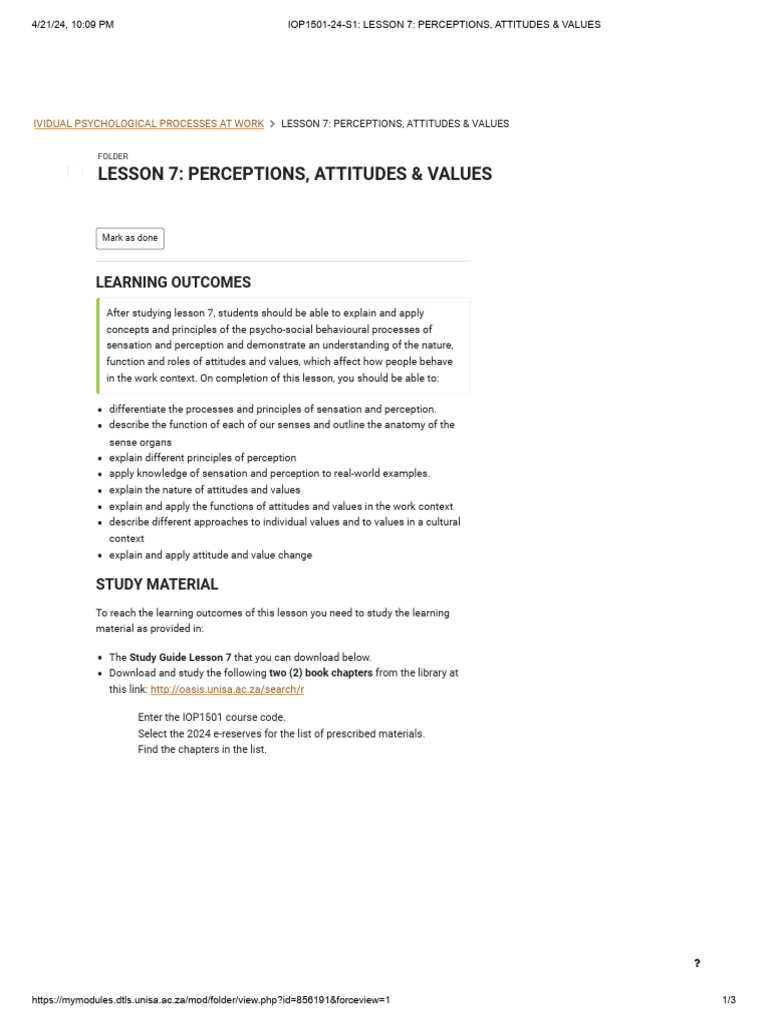 Iop1501-24-S1 - Lesson 7 - Perceptions, Attitudes & Values | PDF ...