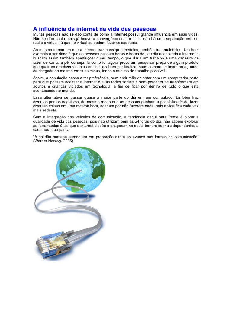 A Influência Da Internet Na Vida Das Pessoas | PDF | Internet | Comunicação