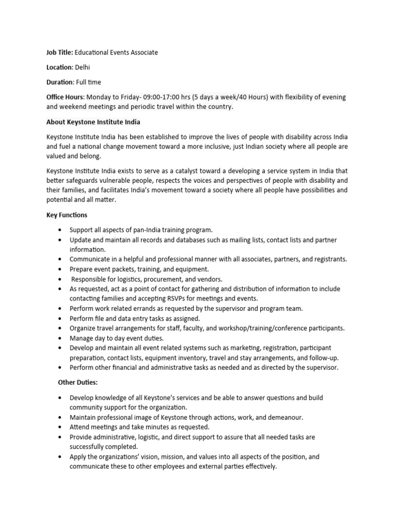 Educational Events Associate Position | PDF | Employment | Résumé