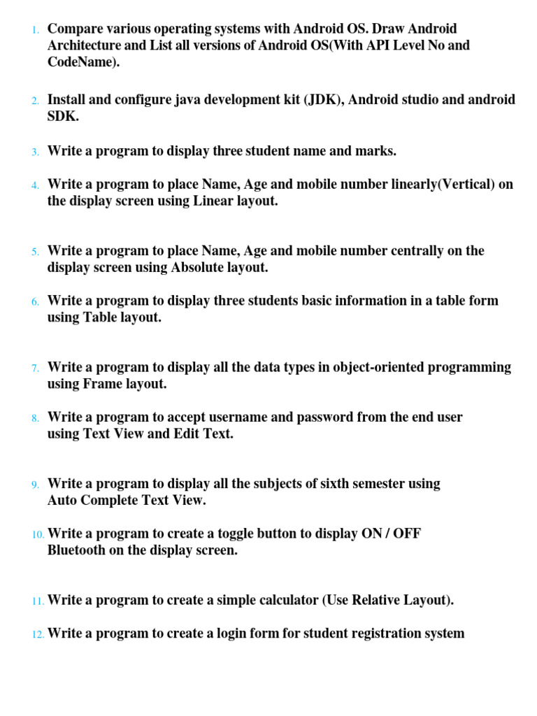 Tentative Practical List MAD | PDF | Android (Operating System) | Login