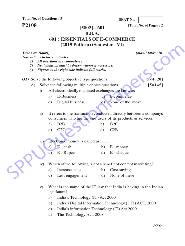 Commerce - Bba - Semester 6 - 2022 - April - Essentials of e Commerce 2019 Pattern | PDF | E ...