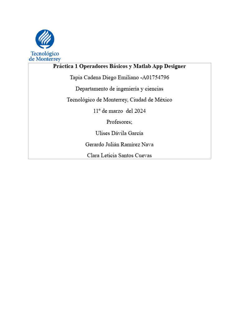 Reporte de La Práctica 1 Operadores Básicos y Matlab App Designer | PDF ...