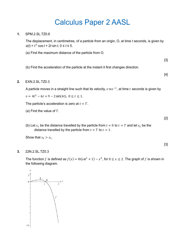 Calculus Paper 2 AASL | PDF | Acceleration | Velocity