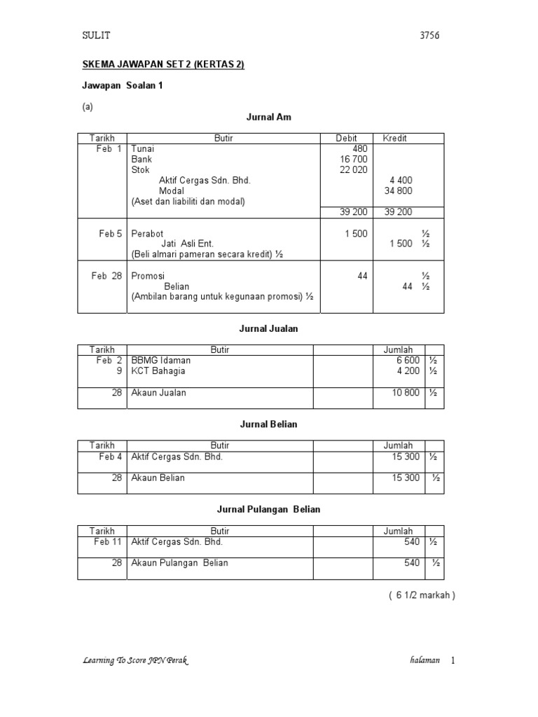 Prinsip Akaun Skema SPM Prinsip Akaun Kertas 2 Set 2 | PDF
