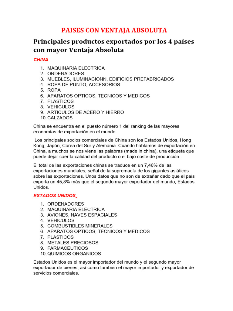 Paises Con Ventaja Absoluta | PDF | Japón | China