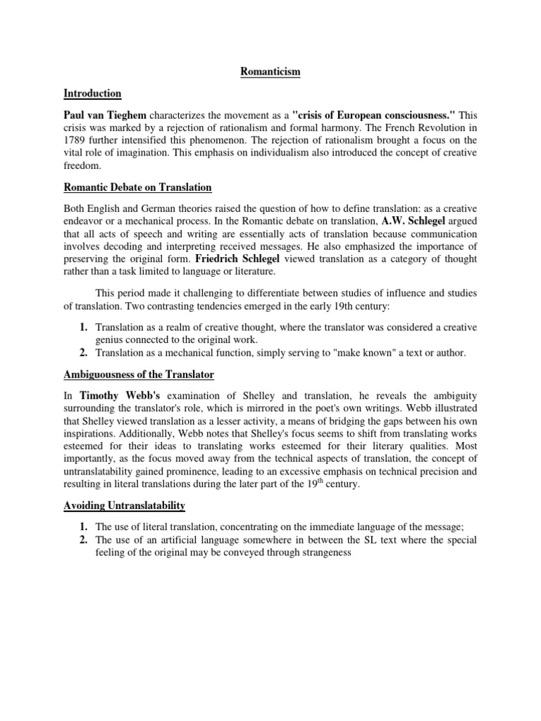 Post-Romanticism and Translation Challenges | PDF | Romanticism ...