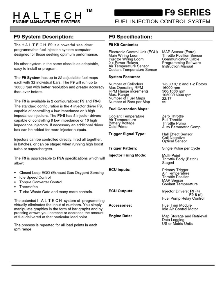 ECU Programable HALTECH F9 | PDF | Throttle | Fuel Injection
