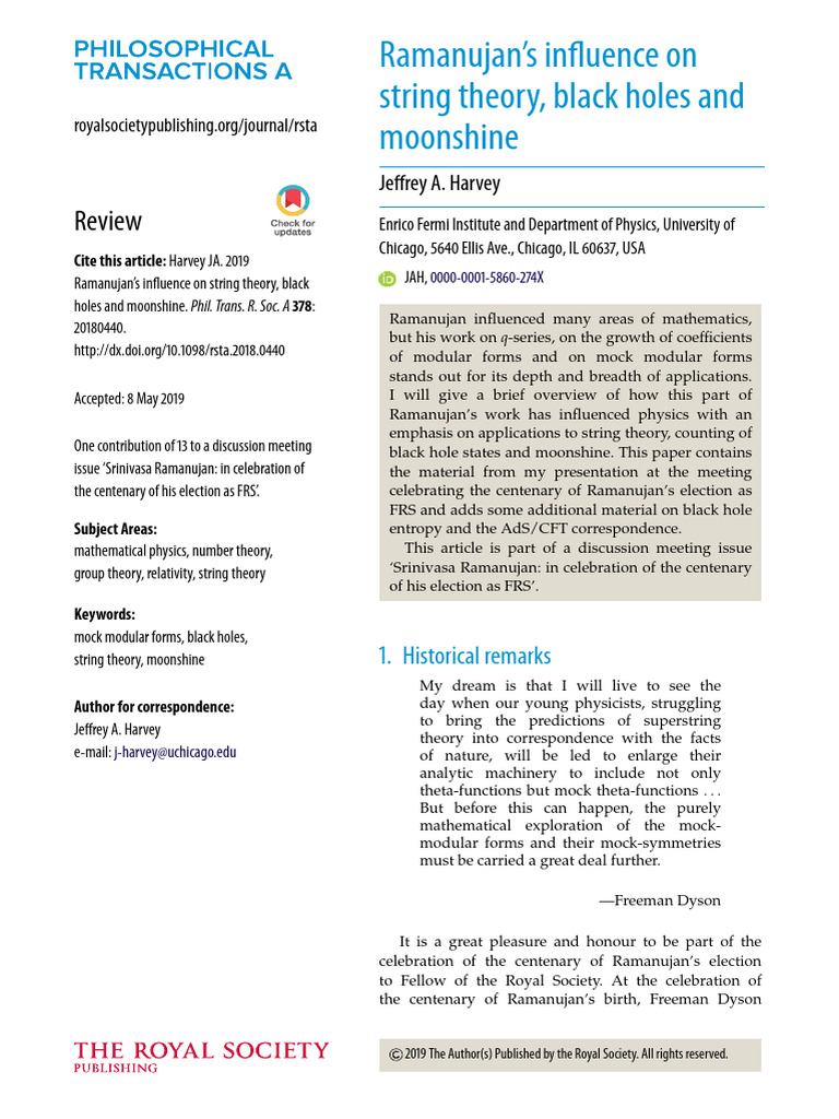 Ramanujan's Impact on String Theory | PDF | String Theory | Black Hole