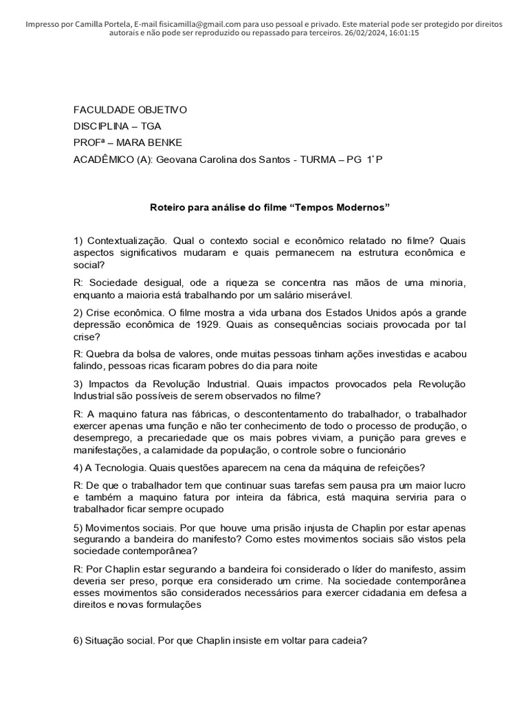 ATIVIDADE SOBRE O FILME TEMPOS MODERNOS 2 - Passei Direto | PDF ... ATIVIDADE SOBRE O FILME TEMPOS MODERNOS 2 - Passei Direto | PDF ...