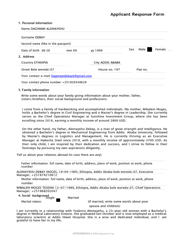 Applicant Response Form - StudyBy | PDF