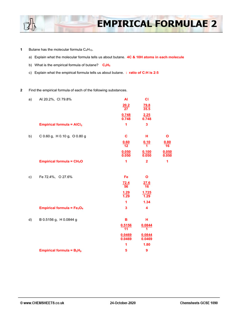 Butane Empirical Formula Explained | PDF | Chlorine | Molecules