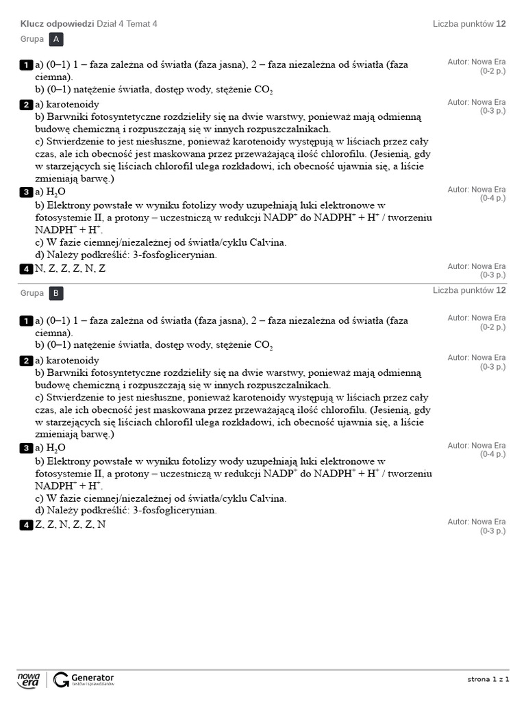 Dzia 4 Temat 4 Klucz Odpowiedzi | PDF