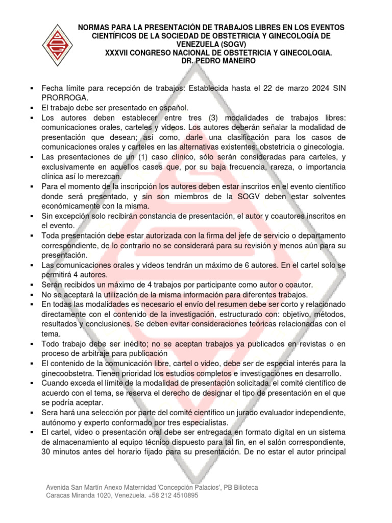 Normas para La Presentacion de Trabajos Libres SOGV 2024 | PDF | Tecnología