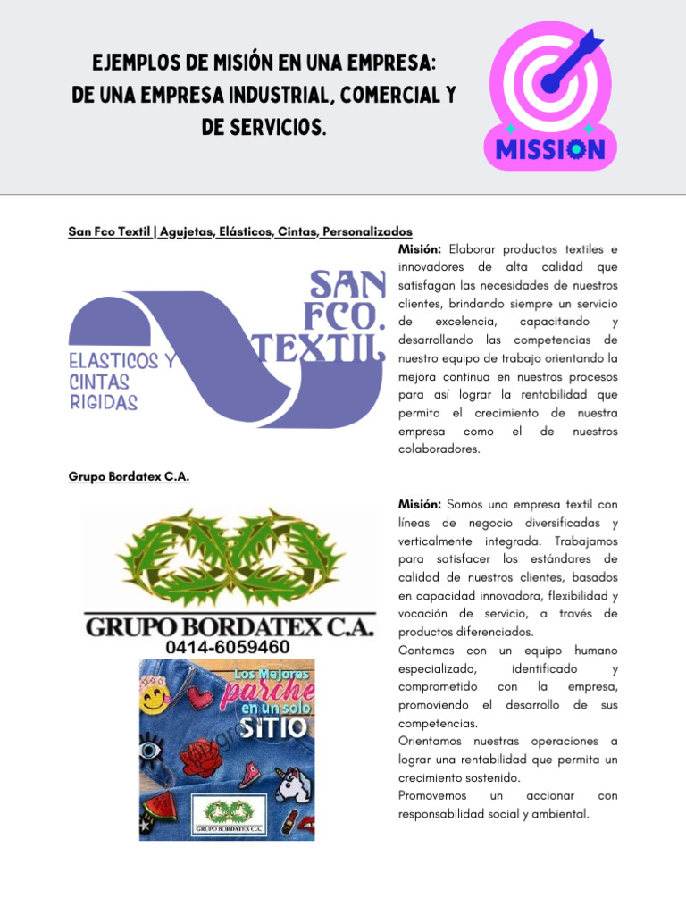 Ejemplos de Misión Empresarial | PDF | Business | Calidad (comercial)