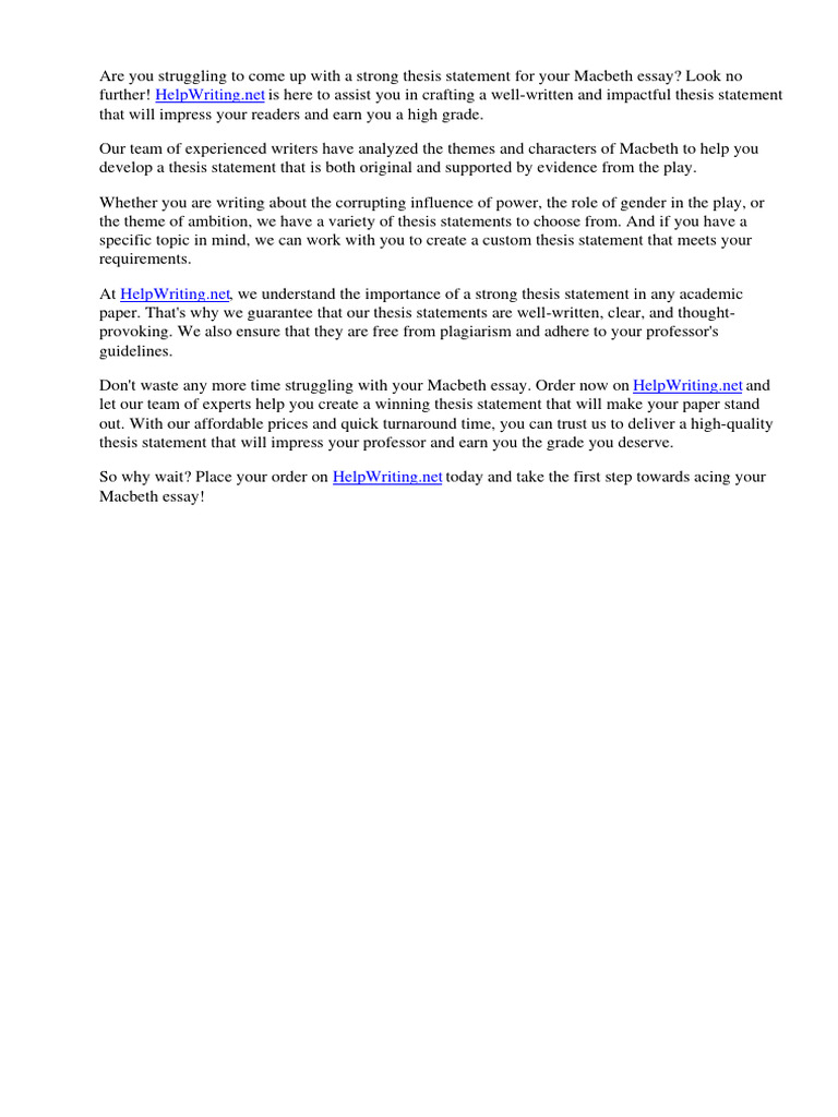 Macbeth Thesis Statements | PDF | Essays | Macbeth