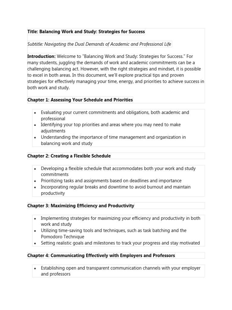 Balancing Work and Study Strategies For Success | PDF | Time Management ...