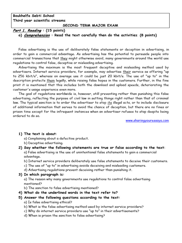 exam_+correction | PDF | False Advertising | Deception