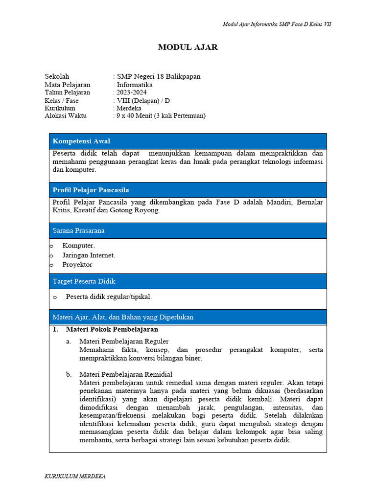 01 Modul Ajar SK | PDF