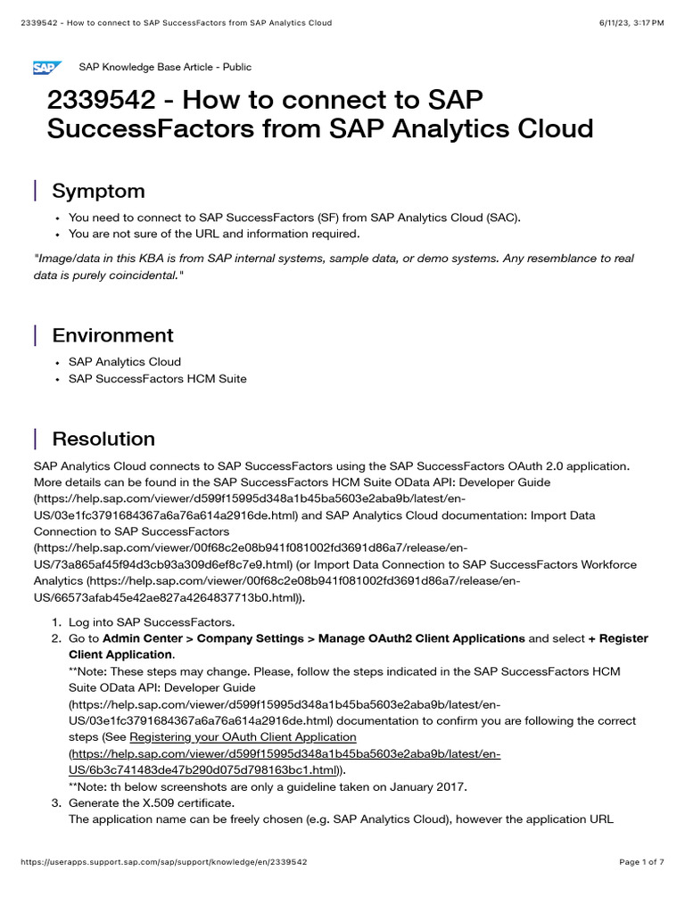 2339542 - How to connect to SAP SuccessFactors from SAP Analytics Cloud | PDF | Cloud Computing ...