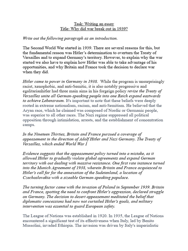 Essay Task On Causes WW2 | PDF | Adolf Hitler | Nazi Germany