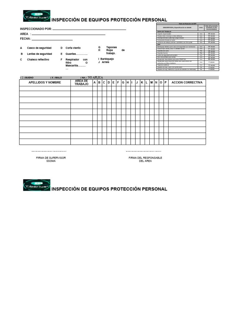 Formato de Epp - TIBERIUS | PDF | Moda | Ropa