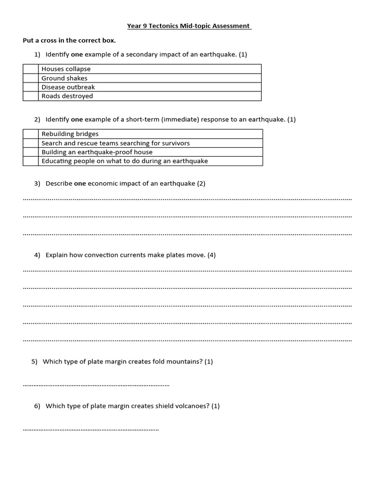 Mid Topic Assessment (Plate Tectonics) | PDF | Plate Tectonics ...
