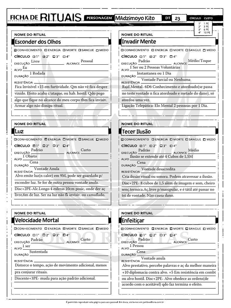 Ficha Rituais Kito 2 | PDF
