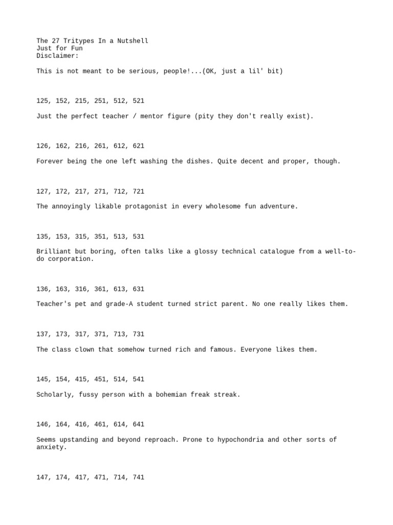 The 27 Tritypes in A Nutshell | PDF | Psychology