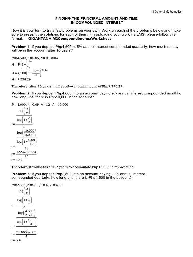 Compound Interest Worksheet | Download Free PDF | Compound Interest | Applied Mathematics