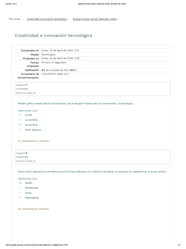 Creatividad e Innovación Tecnológica Examen Primer Parcial (Segunda Vuelta) | PDF | Ingeniería