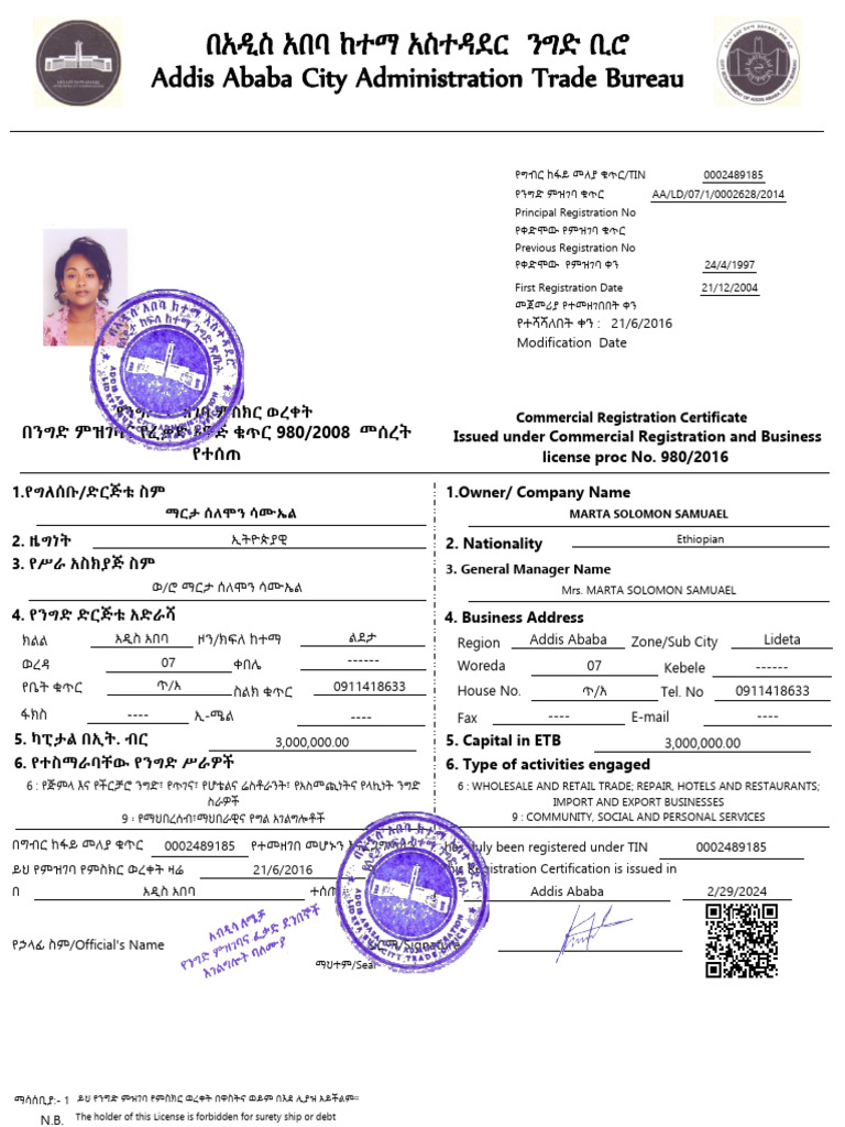 Commercial Registration Certificate | PDF