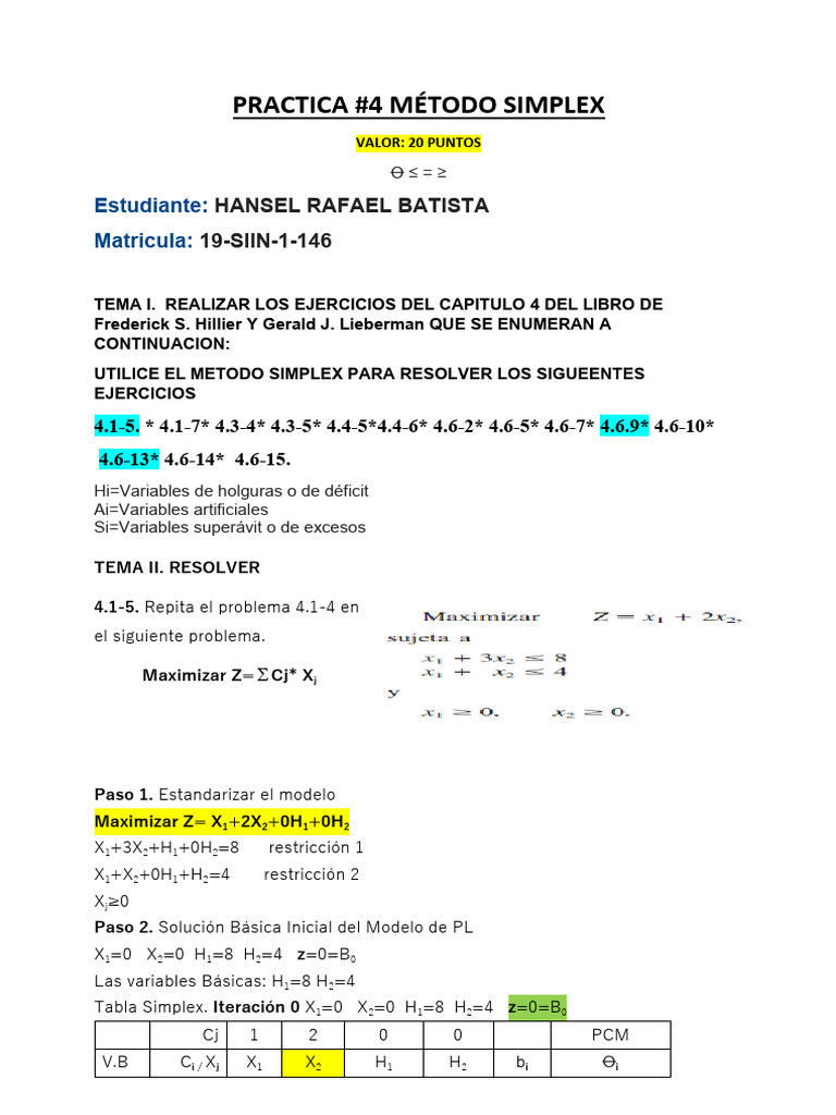 Ejercicios Método Simplex Resueltos | PDF | Álgebra | Análisis numérico