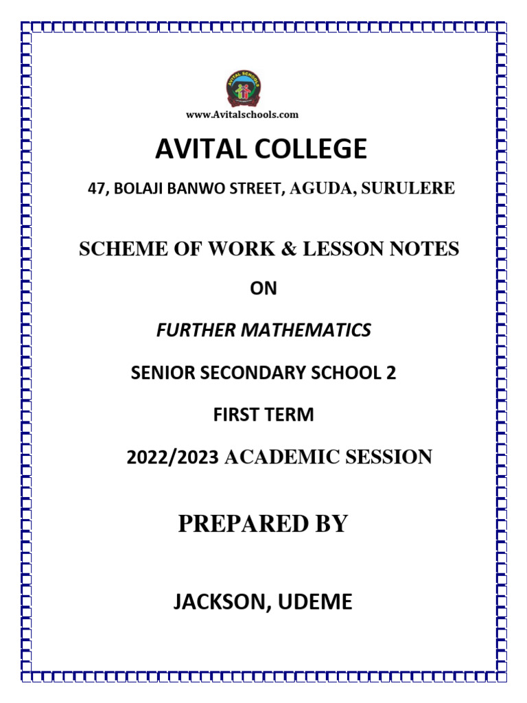 1st Term Further Mathematics SS2 Lesson Note | PDF | Truth | Proposition