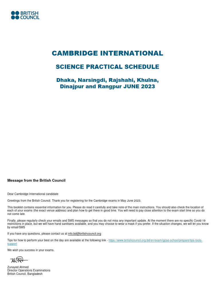 Cambridge International Science Practical Exam Venue Details For All ...