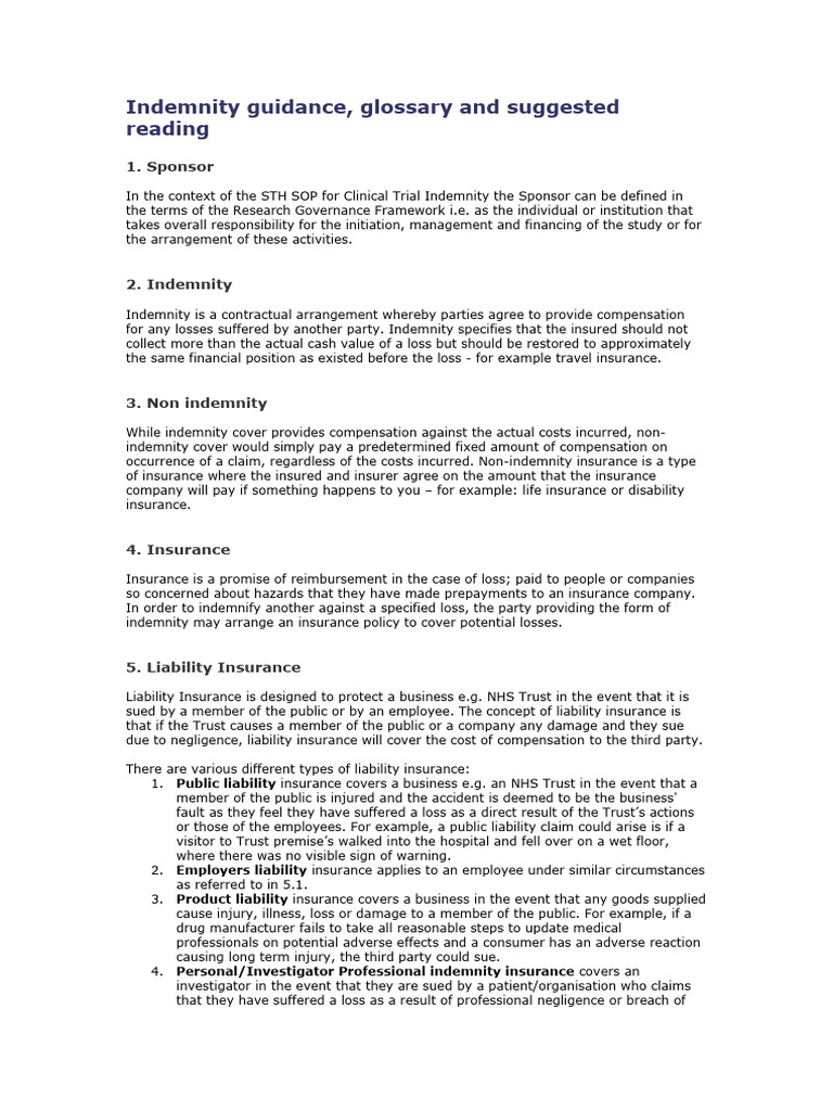 Indemnity guidance | PDF | Indemnity | Liability Insurance