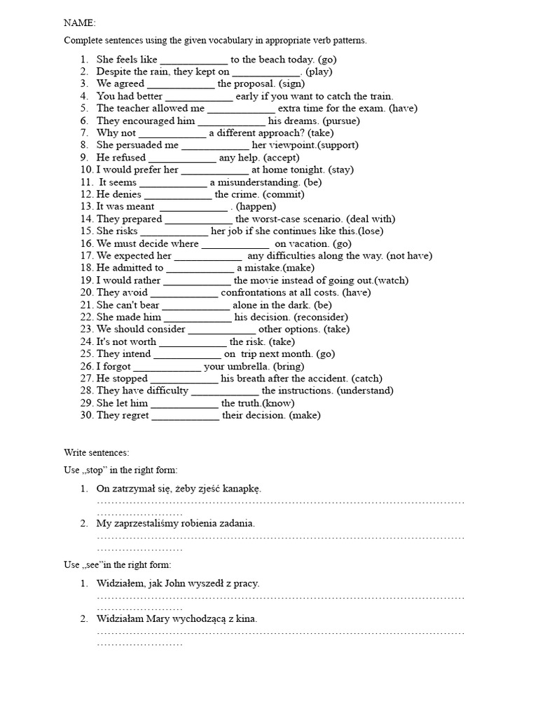 Verb Patterns Test b2 | PDF