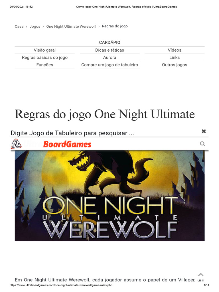 Regras do Jogo One Night Ultimate Werewolf | PDF | Pôquer