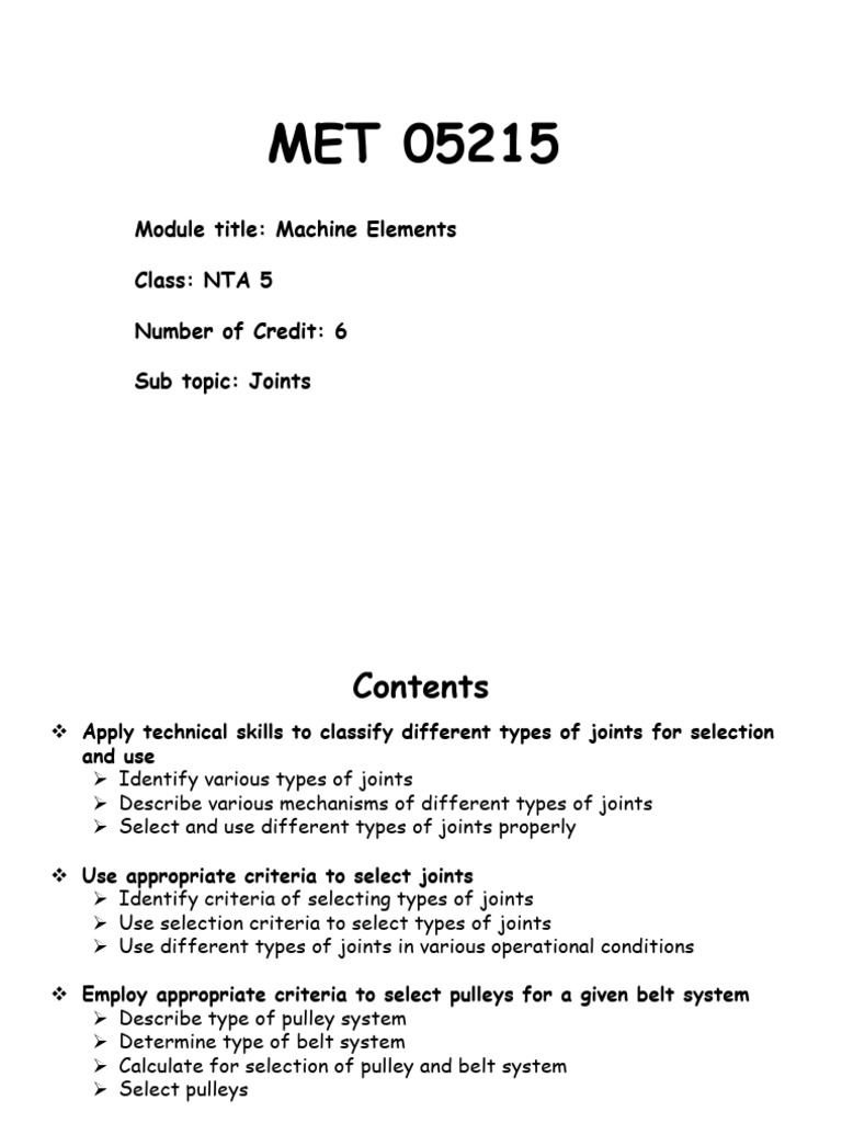Machine Elements: Joints & Drives | PDF | Soldering | Welding