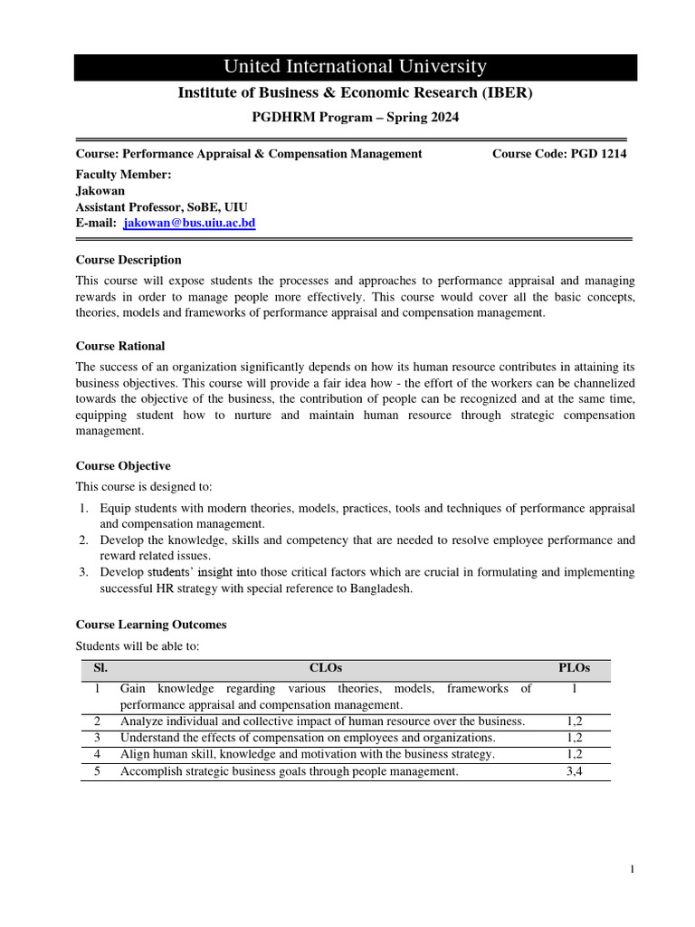 Employee Appraisal - Compensation Management Course Outline-UIU-PGDHRM ...
