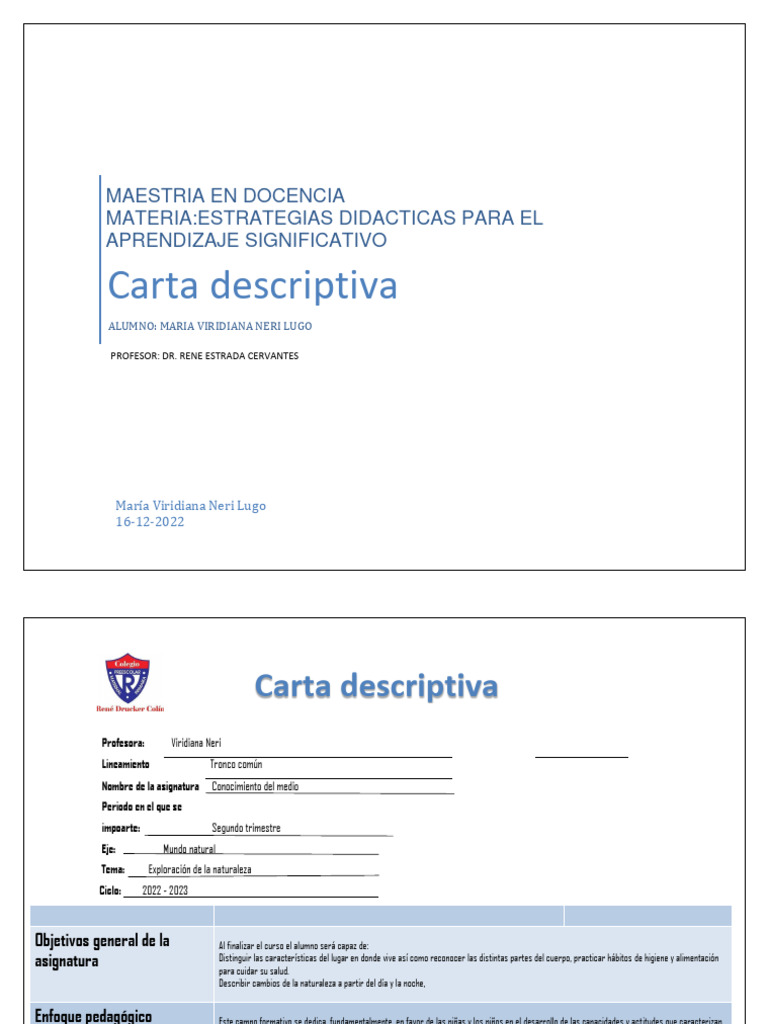 Carta descriptiva | PDF | Aprendizaje | Enseñando
