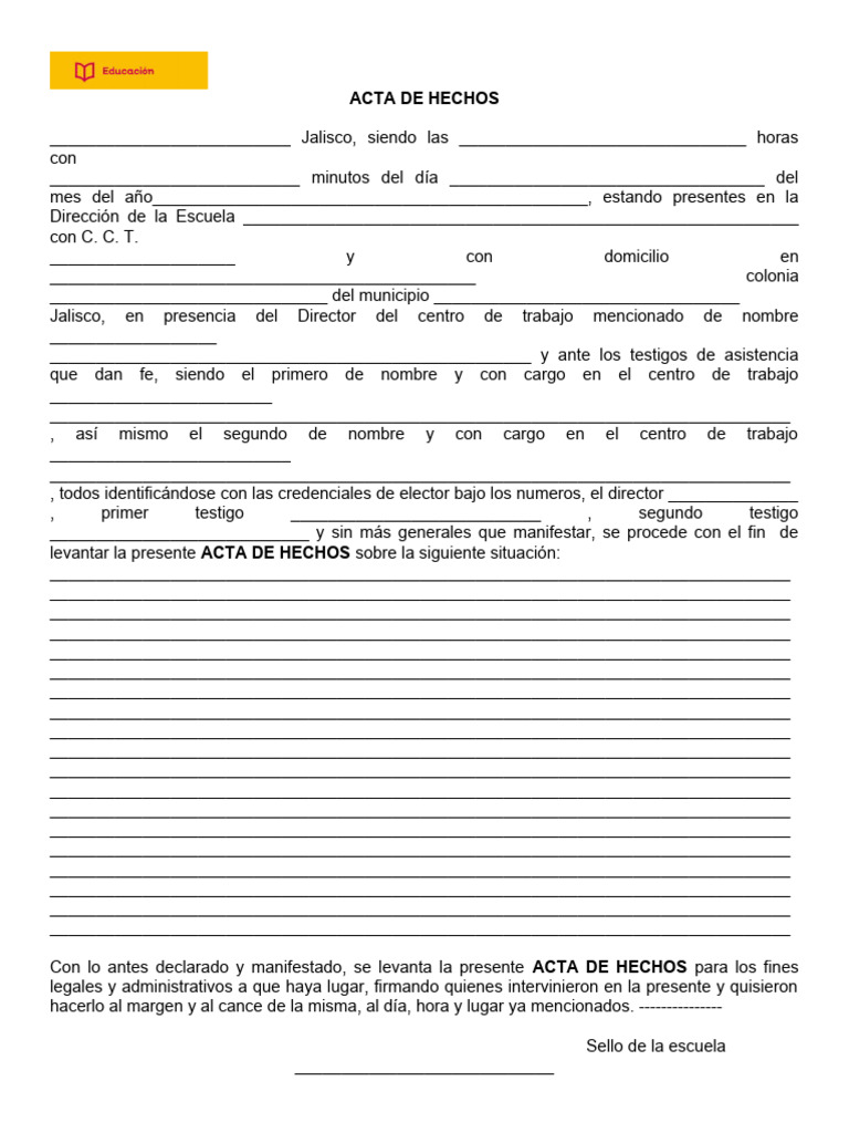 Ejemplo de Acta de Hechos Escolar | PDF