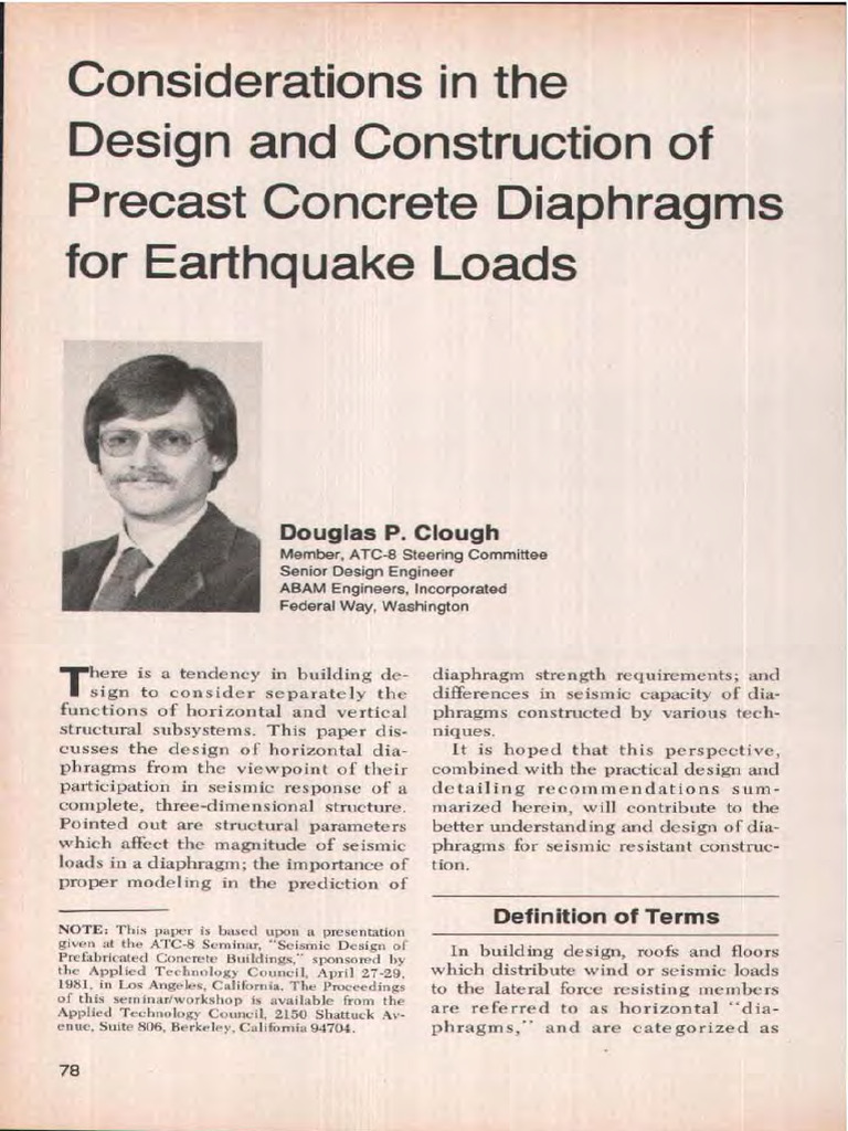 Precast Concrete Diaphragm Design for Seismic Loads | PDF | Strength Of ...